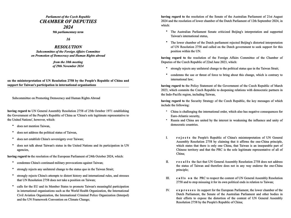 Foreign Ministry thanks Czech Chamber of Deputies for supporting Taiwan ...